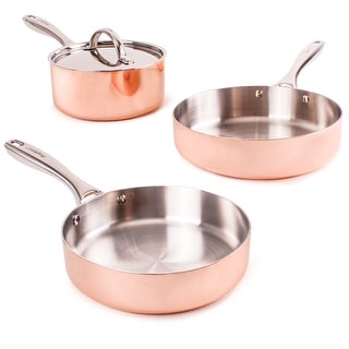 BergHOFF Vintage 4pc Tri-Ply Copper Cookware Set with Lids, Polished ...