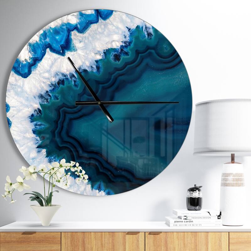 Designart 'Blue Brazilian Geode' Oversized Modern Wall Clock ...