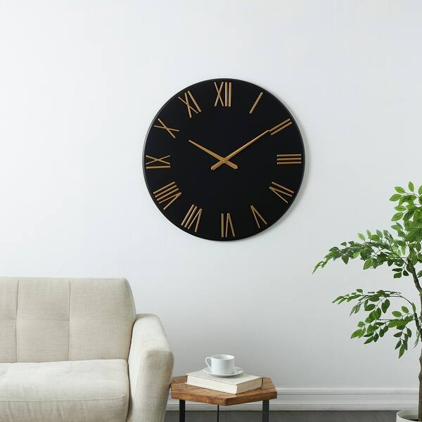Black Metal Wall Clock with Gold Hands and Numbers - Bed Bath & Beyond ...