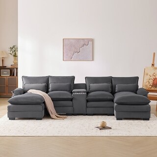 Modular Sectional Sofa U Shaped Upholstered Sofa 6-seat Gray Sleeper ...