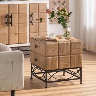 Small Grid Splicing Design Square Coffee Table with 2 Drawers - Bed ...