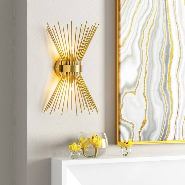 2-Light Modern Gold Linear Sputnik Wall Light Sunburst Starburst Up ...