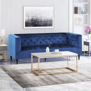 Velvet Fabric High Arms Sofa Modern Vintage Deep Button Tufting Couch ...