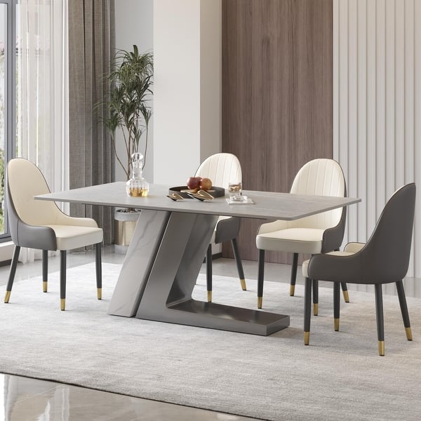 Industrial Marble Dining Table with Z shape Metal Pedestal. - Bed Bath ...