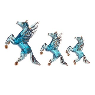 Novica Handmade Rearing Pegasus In Blue Glass Figurines (Set Of 3 ...