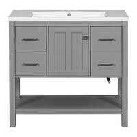 36'' Bathroom Vanity with Sink and USB Charging, 1 Door, 2 Shallow ...