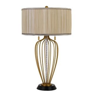 Pleated Drum Shade Table Lamp with Caged Urn Style Base, Black and Gold ...