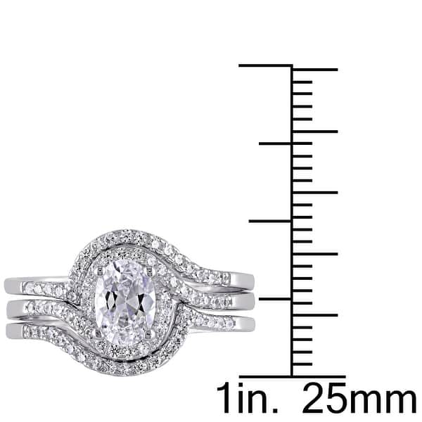 Miadora Halo Cubic Zirconia Swirl Bridal Set in Sterling Silver - Bed ...