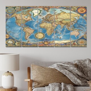 Designart "Vintage World Map II" Maps Multipanel Wall Art Print set ...