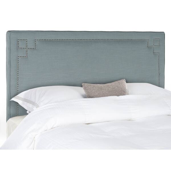SAFAVIEH Remington Sky Blue Linen Blend Upholstered Greek Key Headboard ...
