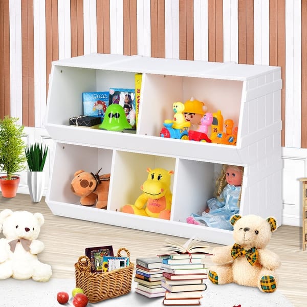 Gymax Kids Toy Box Storage Cabinet Flexible Stackable Bookcase Shelf ...