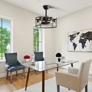 20 Inch Industrial Caged Ceiling Fan with Dimmable Lights, 7 Blades ...