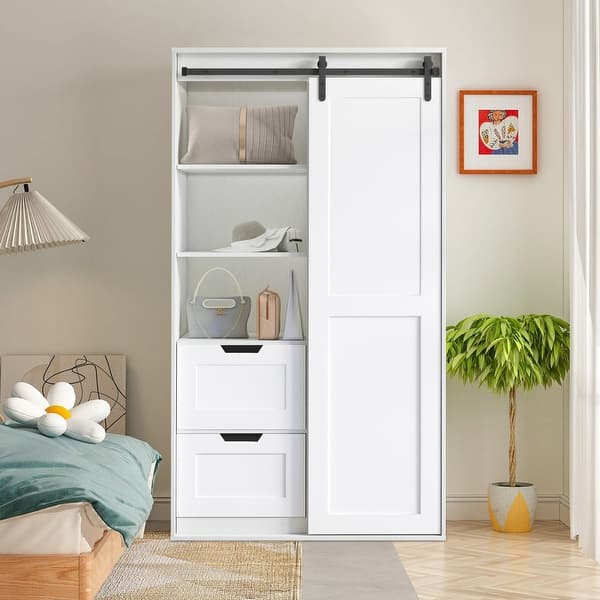 71 inch Tall Bedroom Armoire Wardrobe Closet Clothing Storage Cabinet ...