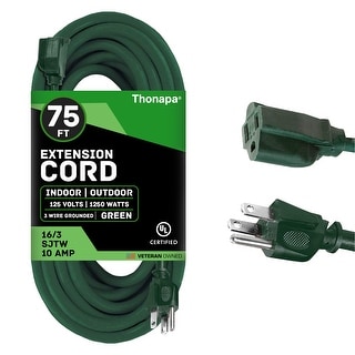 75 Ft Green Long Outdoor Extension Cord - 16/3 SJTW Weatherproof Water ...