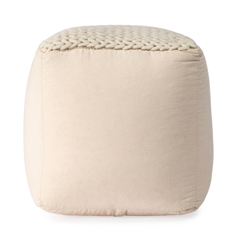 Fernandos Woven Cream Pouffe - Overstock - 36487846