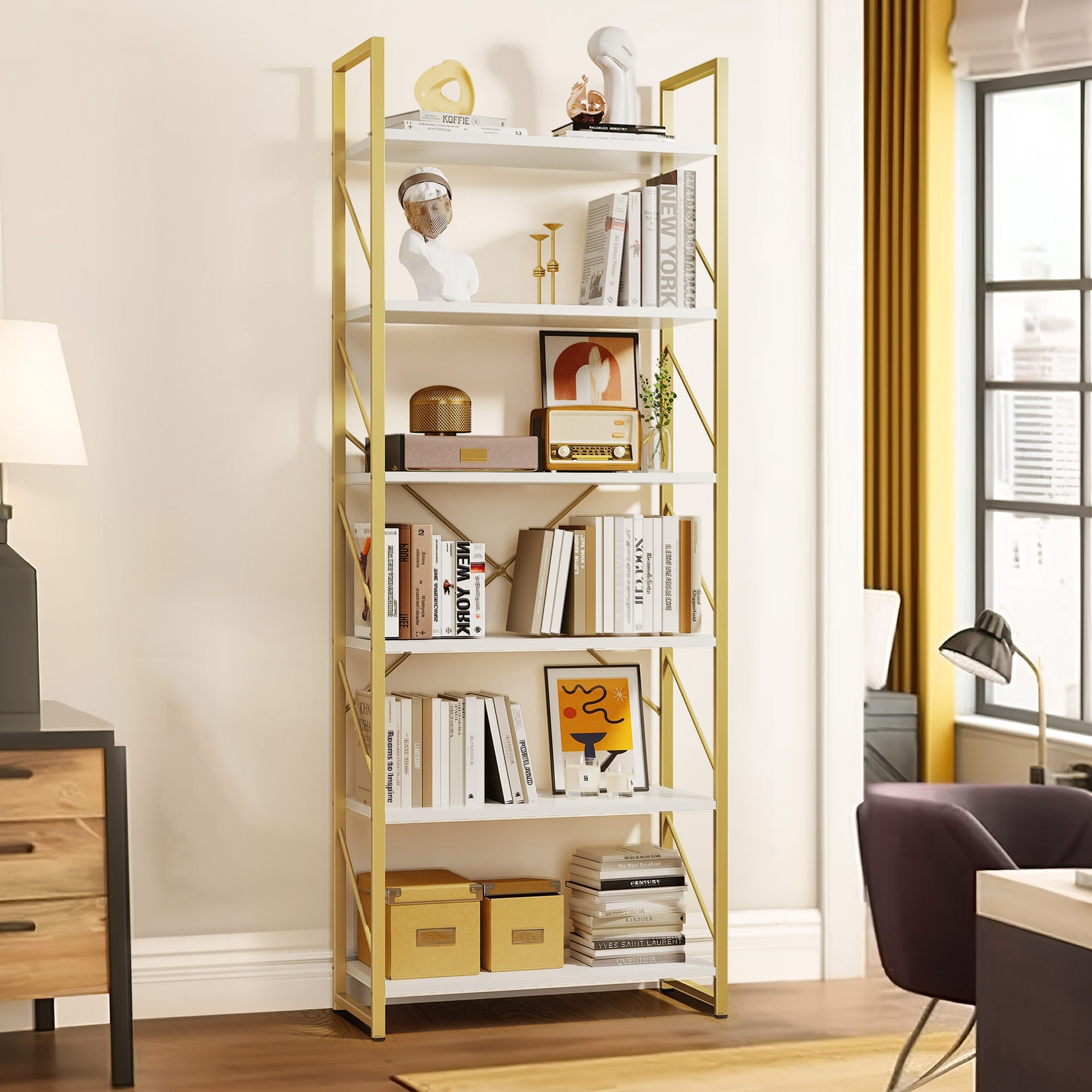 Moasis 6-Tier Bookshelf Open Storage Display Rack Industrial Bookcase - On Sale - Bed Bath ...