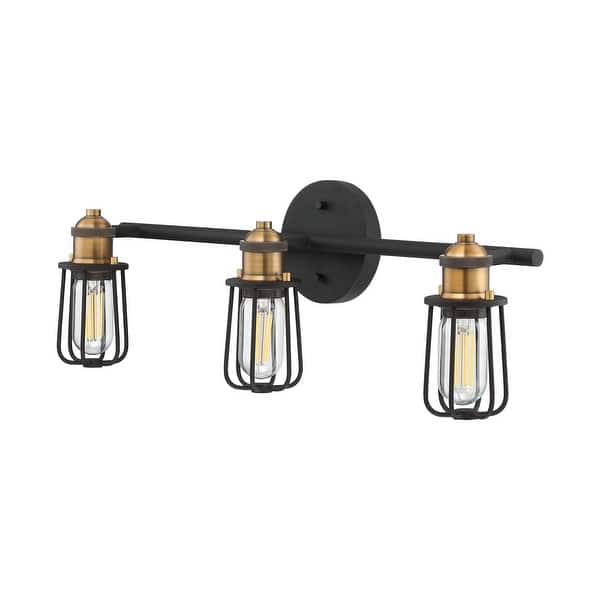 Nathan James Rori Vanity Wall Light Indoor 3-Light Bathroom with Farmhouse Cage Sconce and Brass ...