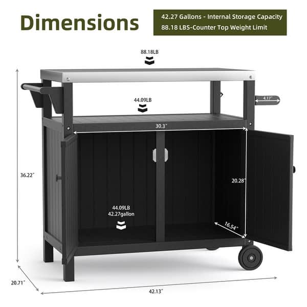 Portable Outdoor Grill Prep Table with Storage, Big Stainless Steel ...