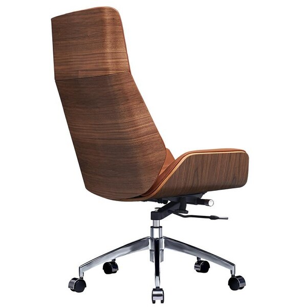 Mid Century Modern High Back Home Office Chair with PU Leather Curved Ergonomic Bentwood Seat Swivel Bed Bath Beyond 37987882