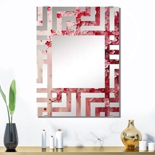 Designart "Pink Cherry Orchard Tree In Bloom IV" Cherry Mirror Pink ...