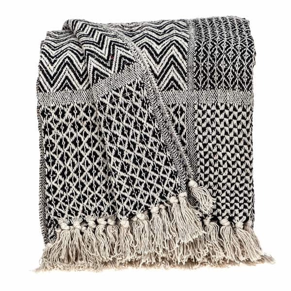 Beige and Black Multi Pattern Woven Handloom Throw Blanket - Bed Bath ...