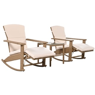 Garden PE Rattan Adjustable Double Rocking Chairs w/Coffee Table - Bed ...