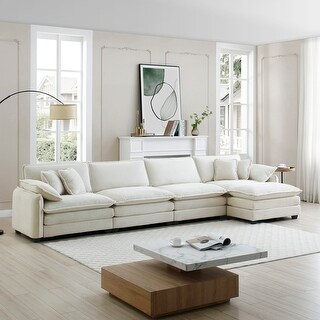 Deep Seat Chaise Sectional Sofa w/ Ottoman & Dumpling-shaped Armrest ...