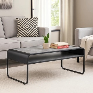 Ish 42 Inch Modern Coffee Table with Curved Edge Design, Wood, Gray ...