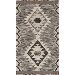 Ivory/ Black Tribal Geometric Durrie Kilim Rug Hand-woven Wool Carpet ...