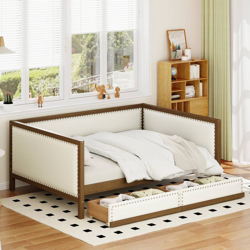 Full Size Upholstered Daybed with two Drawers - Overstock - 40663082