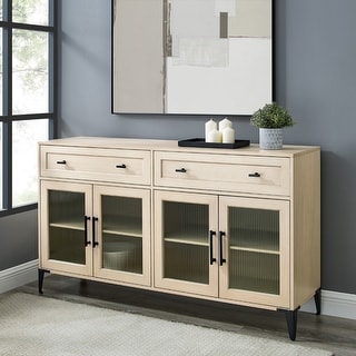 Transitional Sideboard with 4 Fluted Glass Doors, Birch - Bed Bath ...