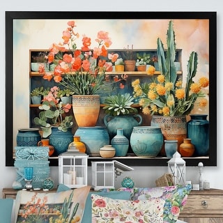 Designart "Blue Floral Watercolor Pottery I" Boho Pottery Blue Wall ...