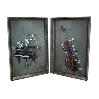 2 Pc. Plated Silver Finish Musical Instruments Wall Hanging Set - Bed ...
