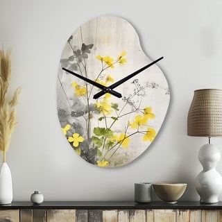 Designart - Yellow Grey Herb Garden - Floral Large Wall Clocks ...