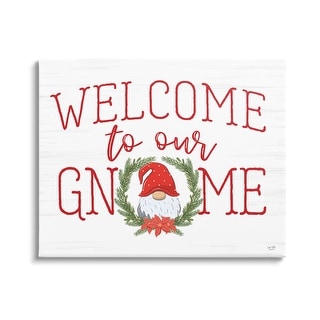 Stupell Gnome Welcome Sign Cottage Laurel Grainy Pattern Canvas Wall ...