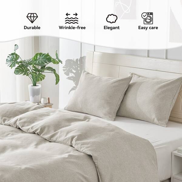 Faux Linen Breathable & Soft Solid Color Duvet Cover Set - On Sale ...