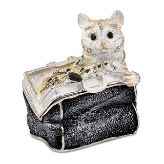 Curata Pewter Crystals Silver-Tone Enameled Miss Kitty Cat in Purse ...
