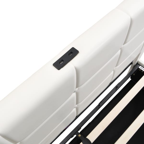 Full Platform Bed Hydraulic Storage Bed Fishbone Slats LED Upholstered ...