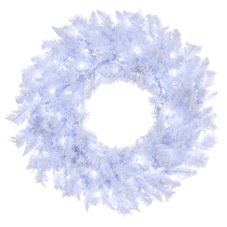Vickerman 24" Flocked White Wreath, Pure White LED Mini Lights - Pure ...