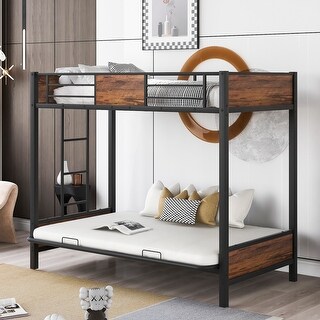 Twin Over Futon/Full Bunk Bed, Sturdy Steel Bed Frame, Convertible ...