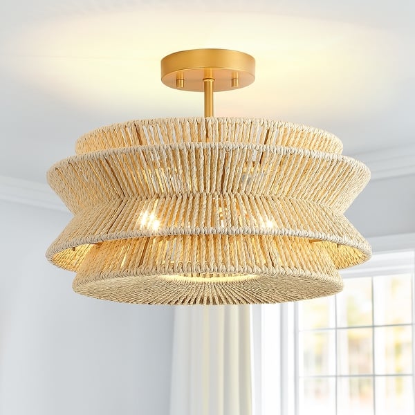 Silvia 2-Light Bohemian Woven Rope Semi-Flush Mount Ceiling Light - 16 ...