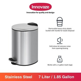 Innovaze 1.85 Gallon Step-On Stainless Steel Brushed Wastebasket with ...