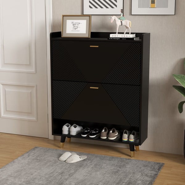 Black Shoe Storage Cabinet with 2flip Drawers, Entrance Shoe Rack ...