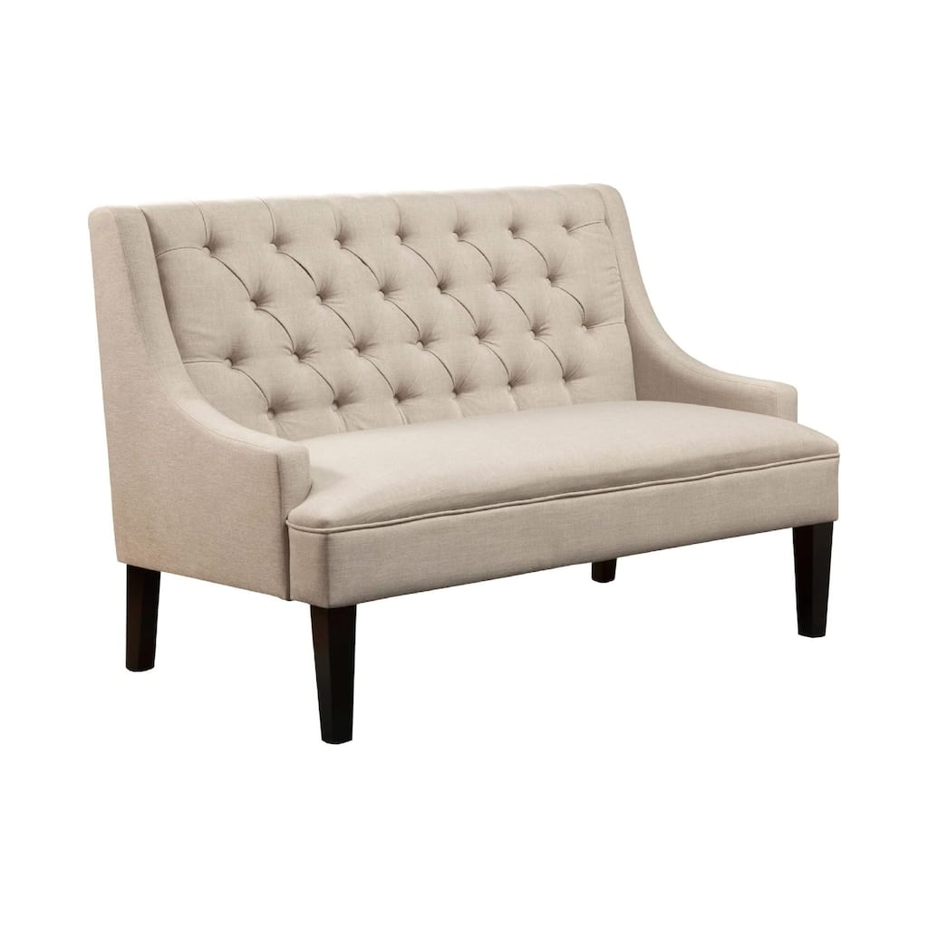 Button Tufted Rubberwood Bench with Polyester Upholstery, Light Gray ...