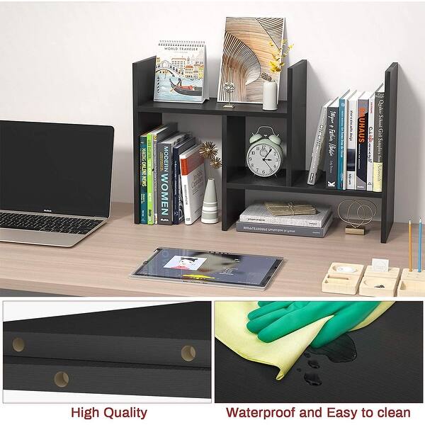 Desktop Bookshelf Adjustable Countertop Bookcase Office Wood Desk ...