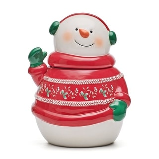 Pfaltzgraff Winterberry Snowman in Red Sweater Cookie Jar, 10 Inch ...