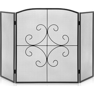 3 Panel Fireplace Screen Wrought Iron Decorative Fire Spark Guard Grate ...