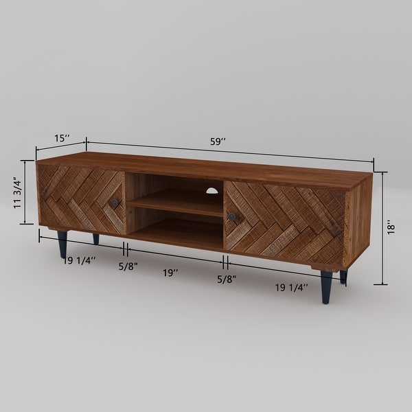 ExBrite Solid Wood Media Console Woodcraft HerringBone Pattern 2 Doors ...