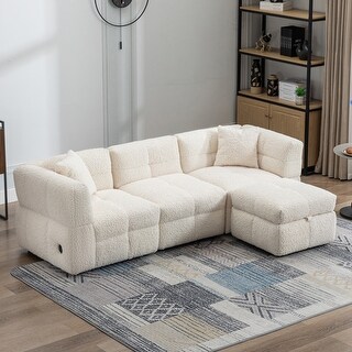Comfortable Teddy Wool Sofa with USB Port and Removable Storage Bench ...
