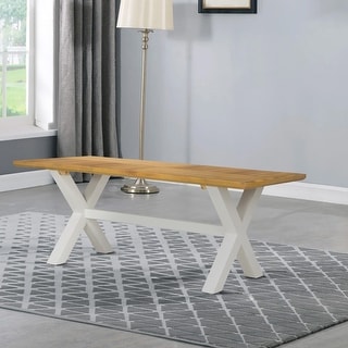 Mimi 75 Inch Dining Table, Thick X Shaped Legs, White and Brown Acacia ...